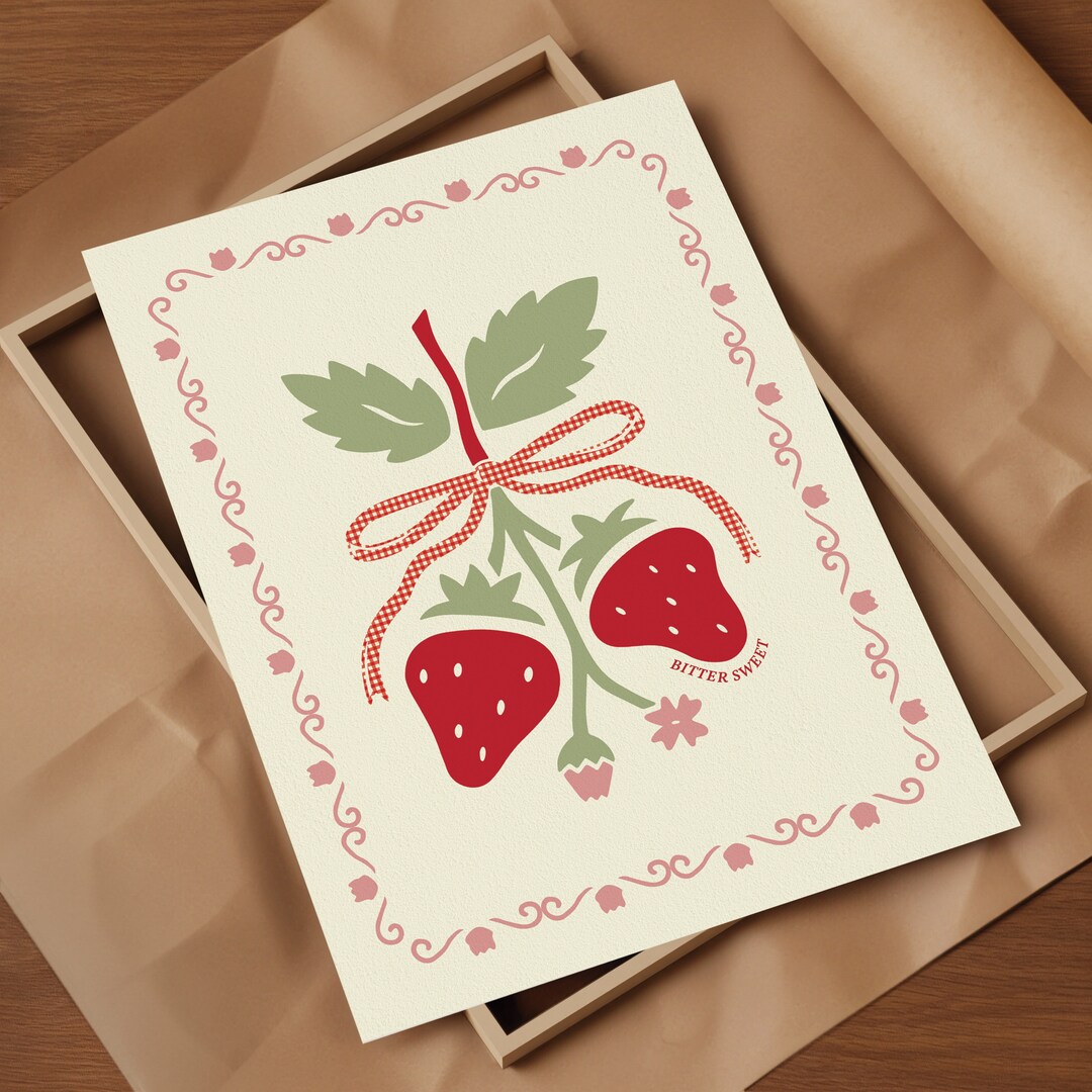 Set of 3 STRAWBERRY POSTERS - Hand Drawn, Cottage Core, Poster Series ...