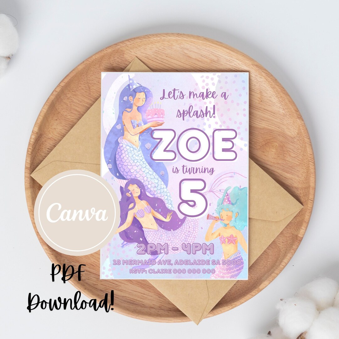 Mermaid Birthday Party Invitation, Mermaid Party, Mermaid Birthday ...