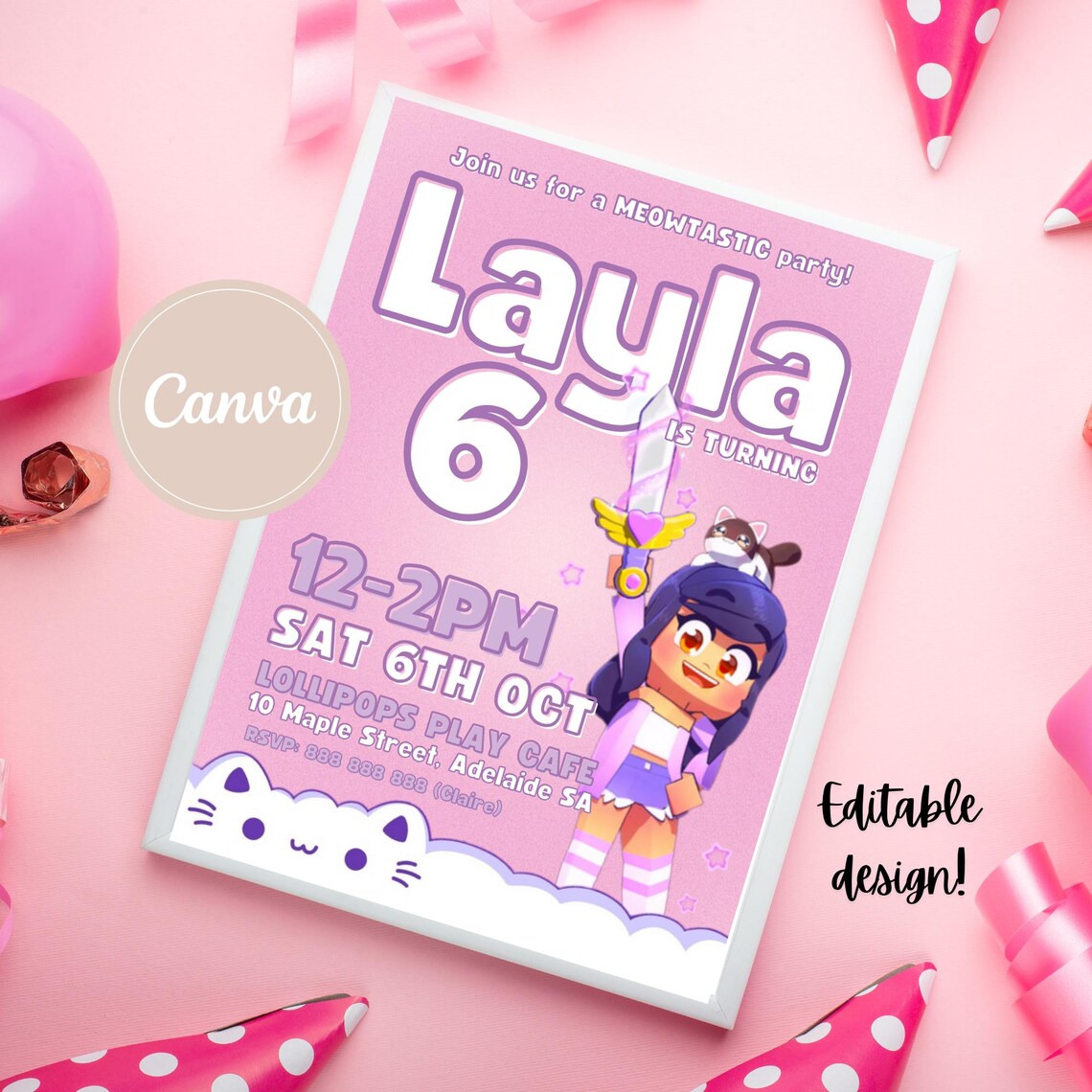 Aphmau Invitation Aphmau Party Invite Girl Gamer Birthday Invitation ...