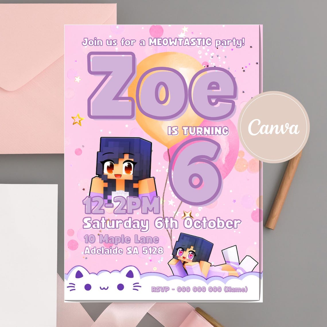 Aphmau Invitation Aphmau Party Invite Girl Gamer Birthday Invitation ...