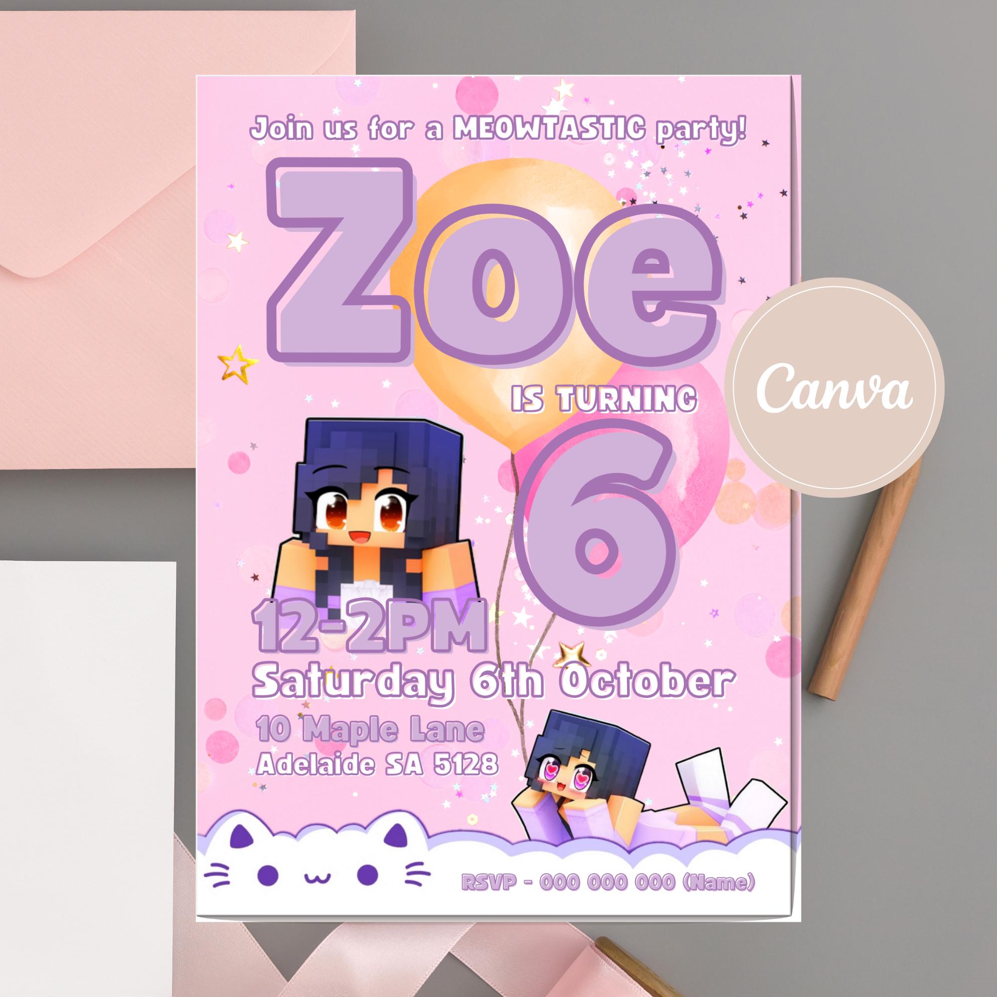 Aphmau Invitation Aphmau Party Invite Girl Gamer Birthday Invitation ...