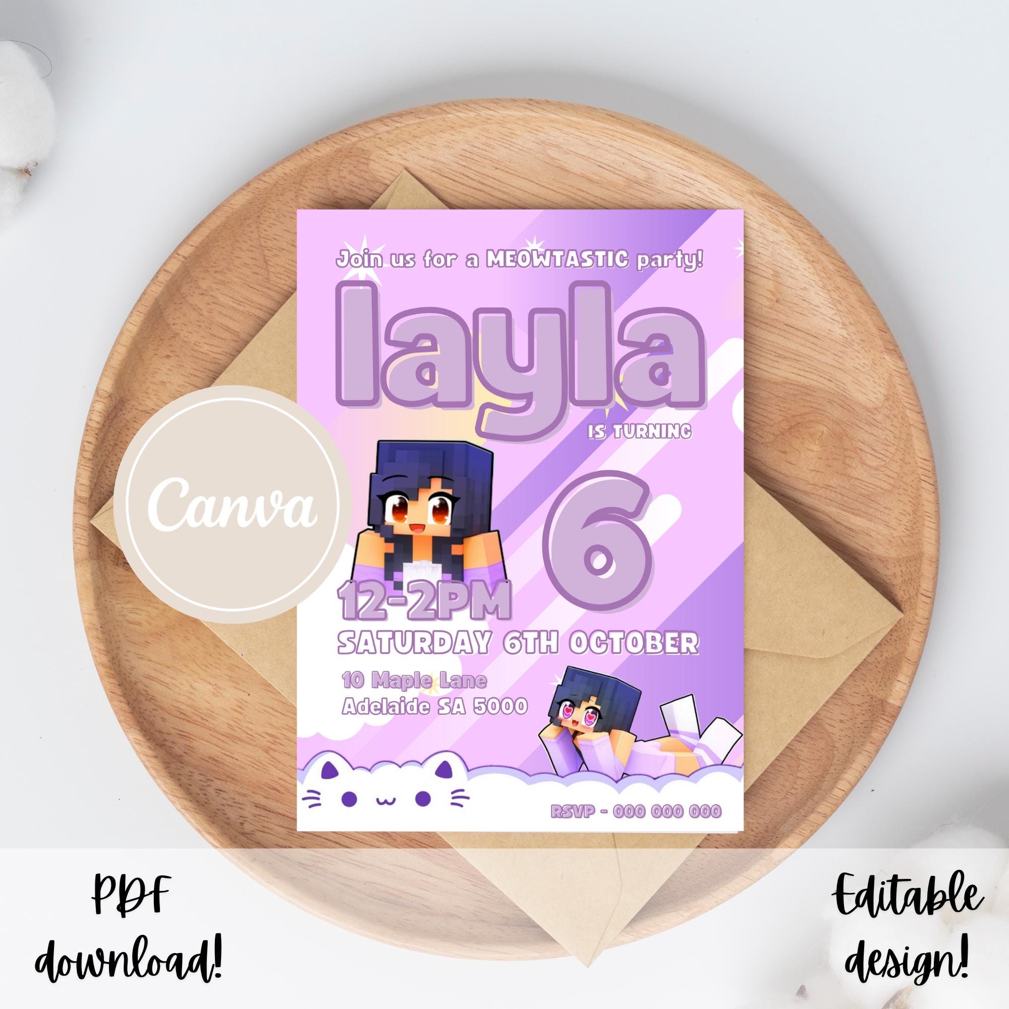 Aphmau Party Invitation Aphmau Party Invite Girl Gamer Birthday Aphmau ...