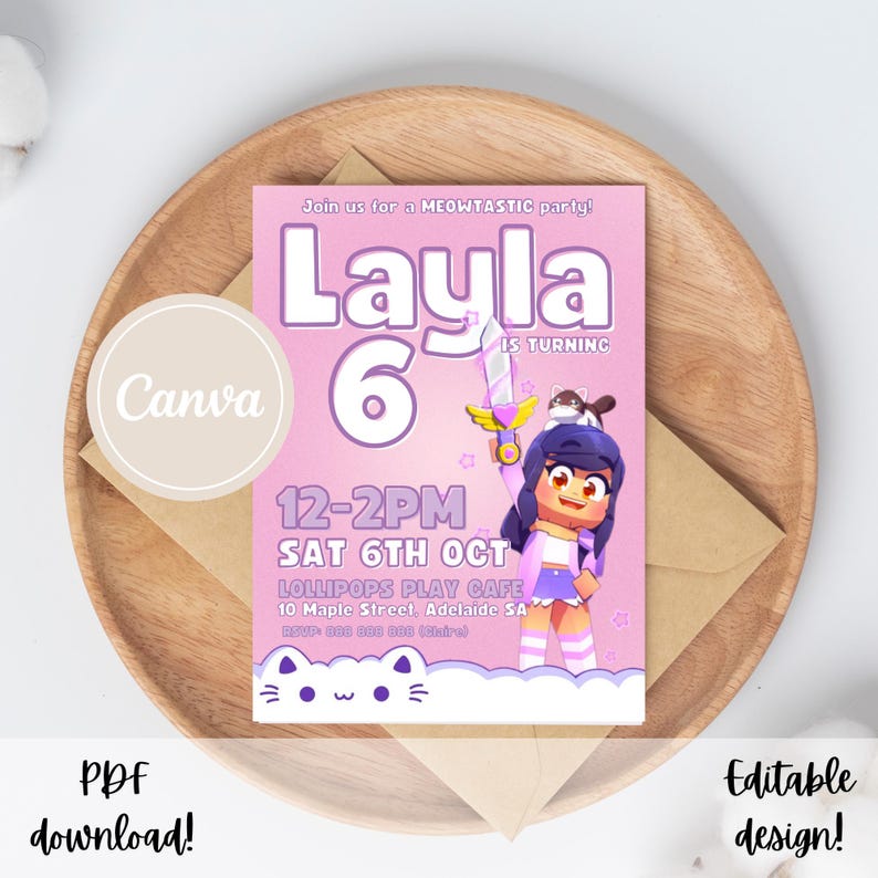 Aphmau Invitation Aphmau Party Invite Girl Gamer Birthday Invitation ...