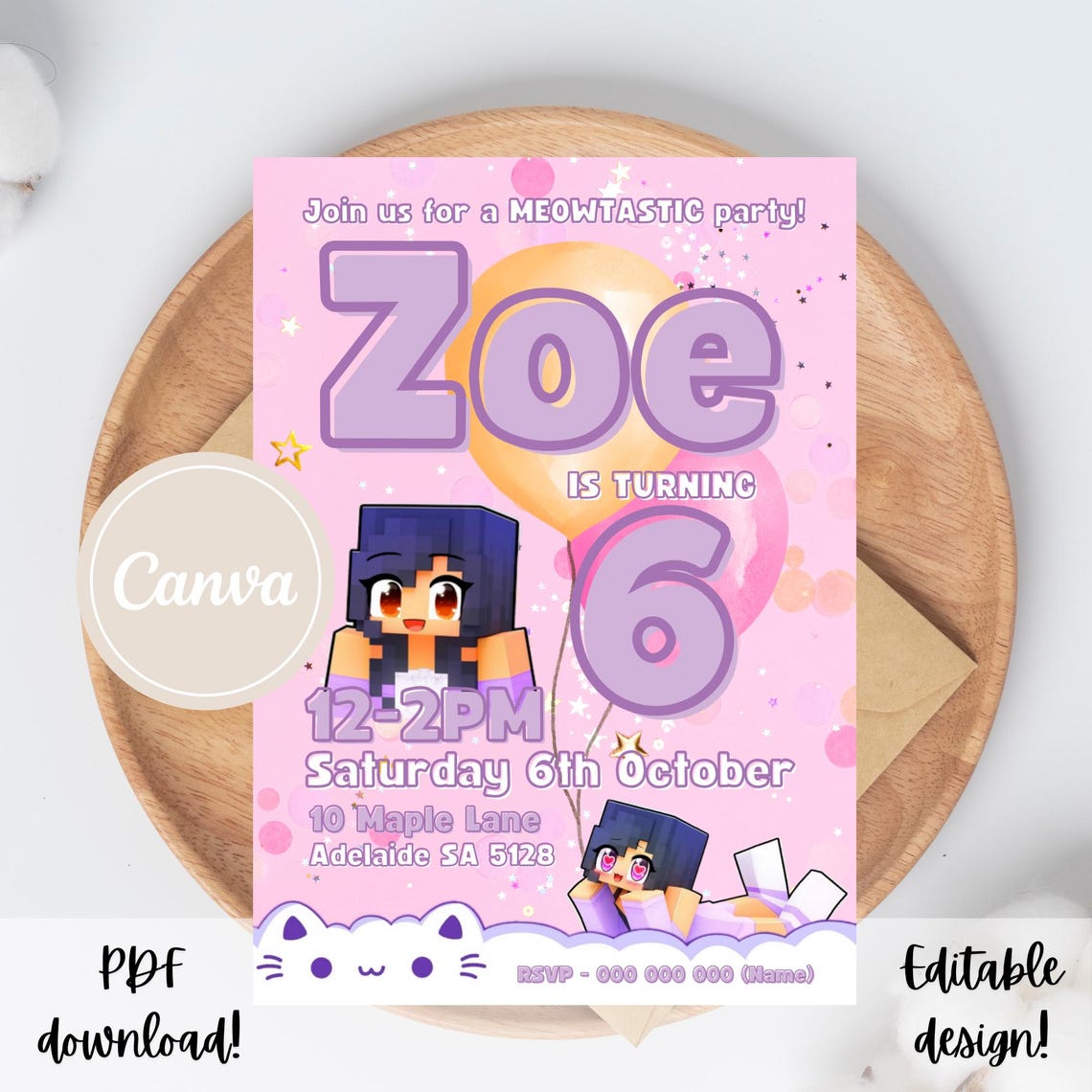 Aphmau Invitation Aphmau Party Invite Girl Gamer Birthday Invitation ...