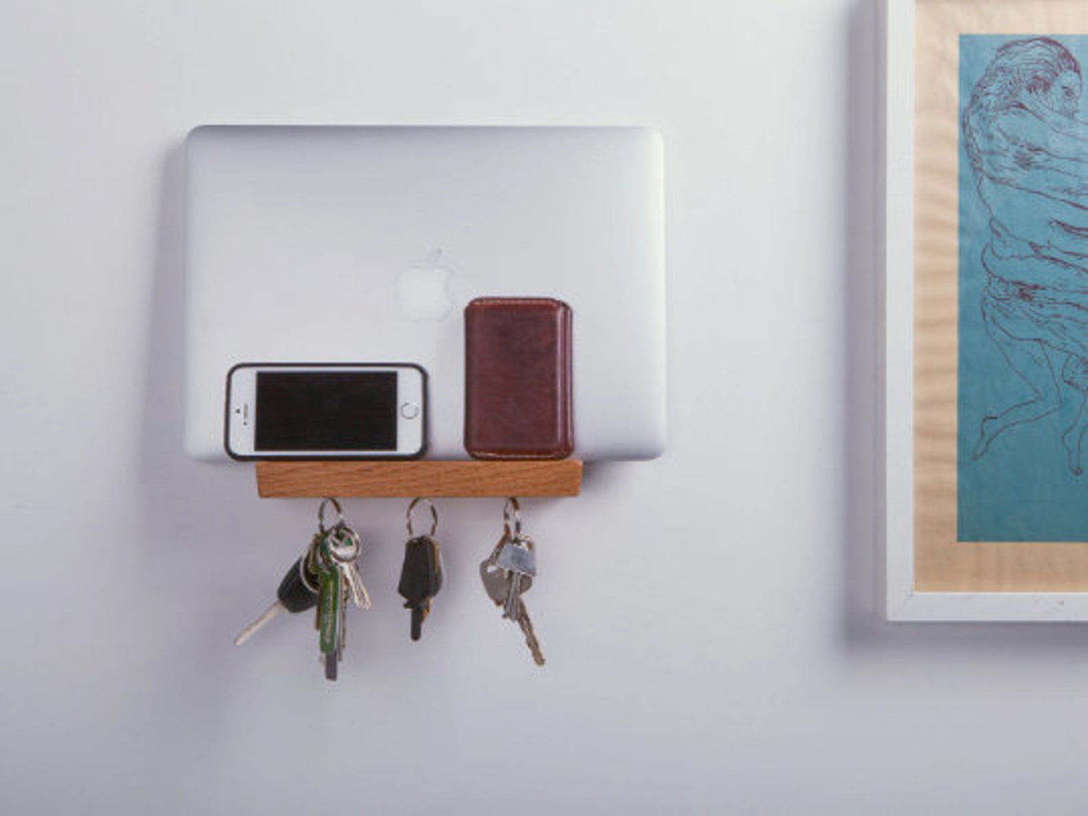 Magnetic Key Holder for Wall, Modern Key Rack, Floating Shelf With Key ...