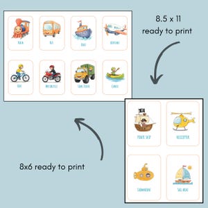 Printable Transportation Flashcards for Toddlers | Vehicle Learning ...