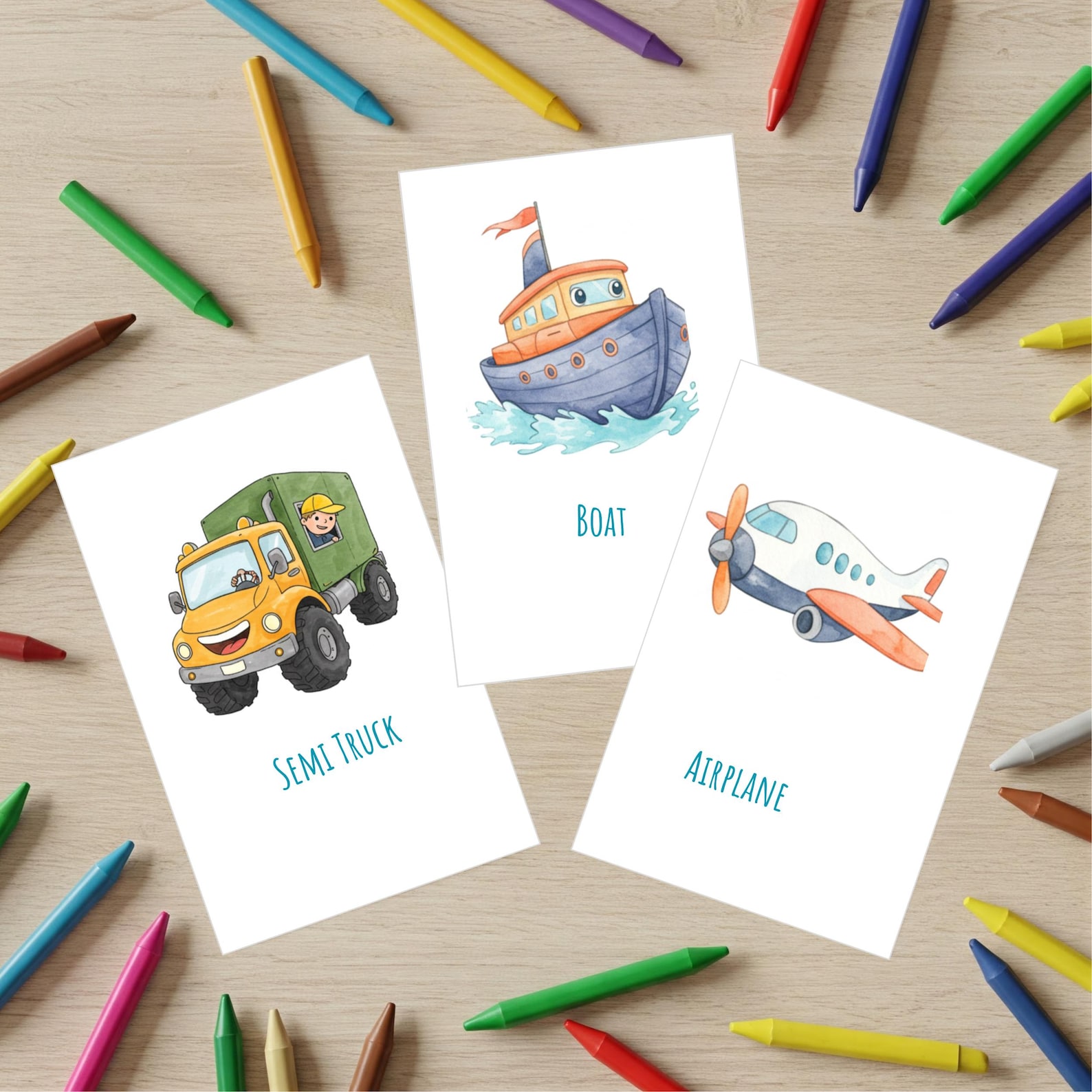 Printable Transportation Flashcards for Toddlers | Vehicle Learning ...