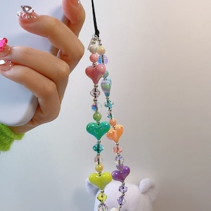 Colorful Candy Heart Phone Charm Strap, Sparkly Cute Wrist Phone ...