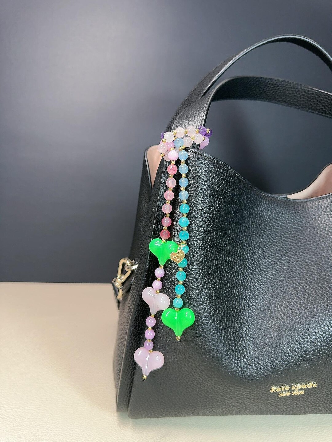Nature Stone Beaded Bag Charm, Elegant Healing Stones Bag Charm, Heart ...