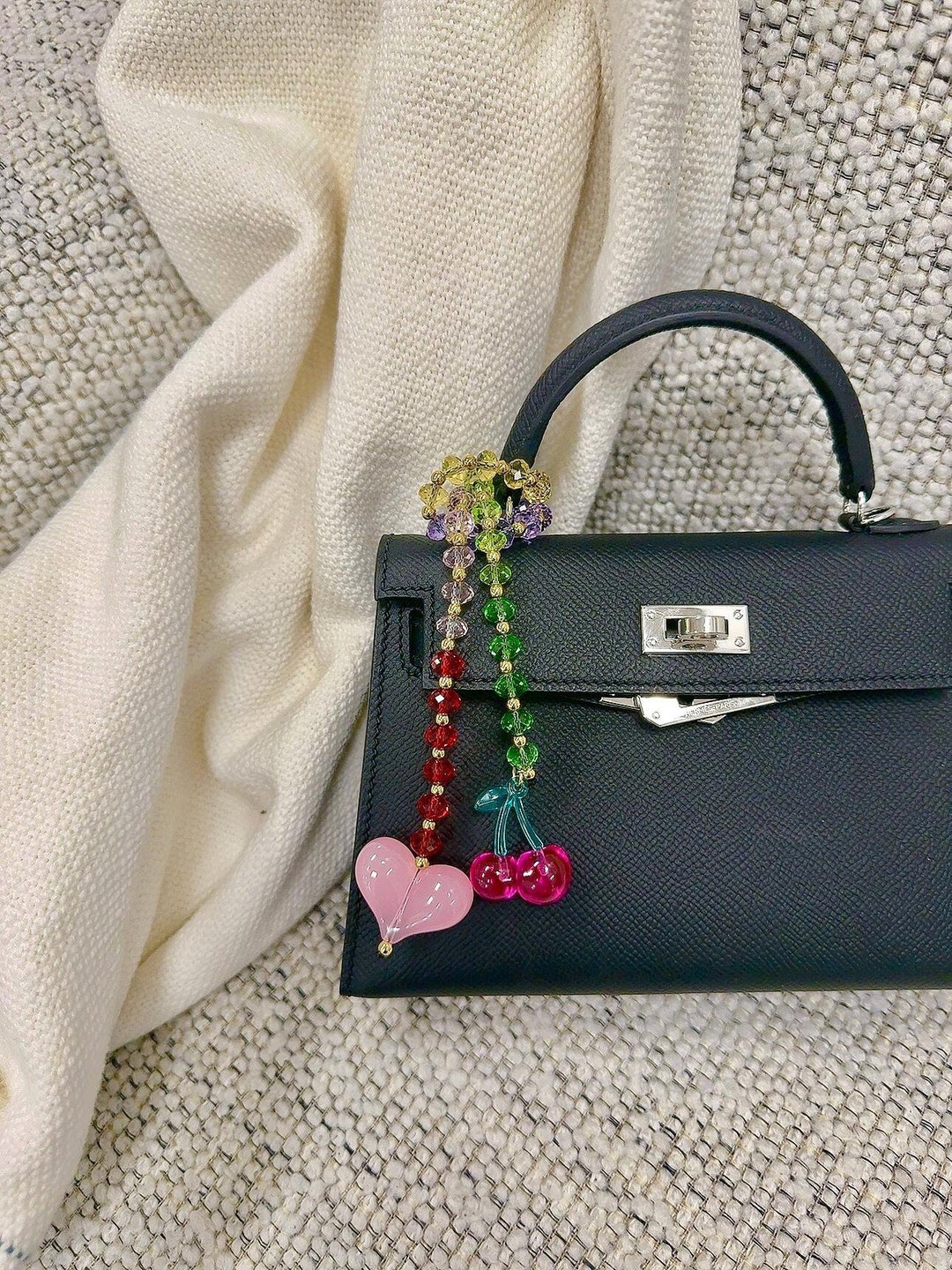 Classic Crystal Bag Charm Gift, Cherry Bag Chain, Heart and Cherry ...