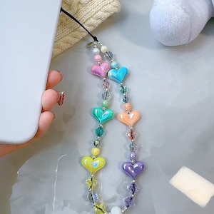 Colorful Candy Heart Phone Charm Strap, Sparkly Cute Wrist Phone ...