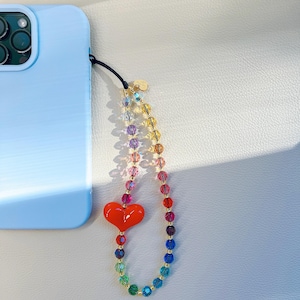 Swarovski Rainbow Crystal Red Heart Phone Charm, Cute Colorful Crystal ...