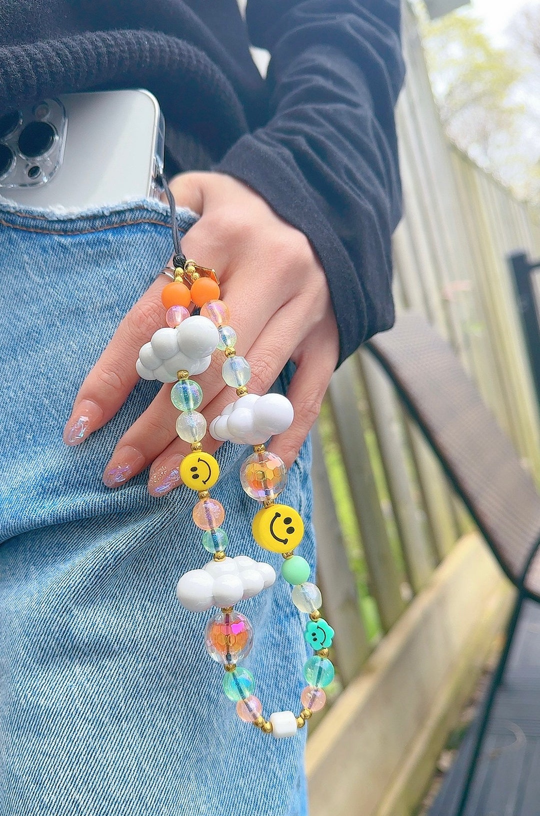 Colorful Candy Clouds Phone Charm Strap, Cute Smile Face Wrist Phone ...