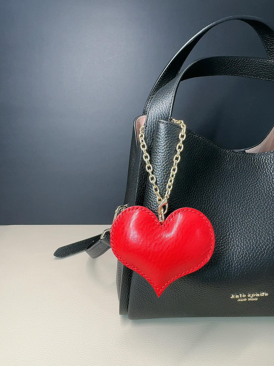 Italian Leather Heart Bag Charm, Handmade Cute Red Heart Bag Charm ...