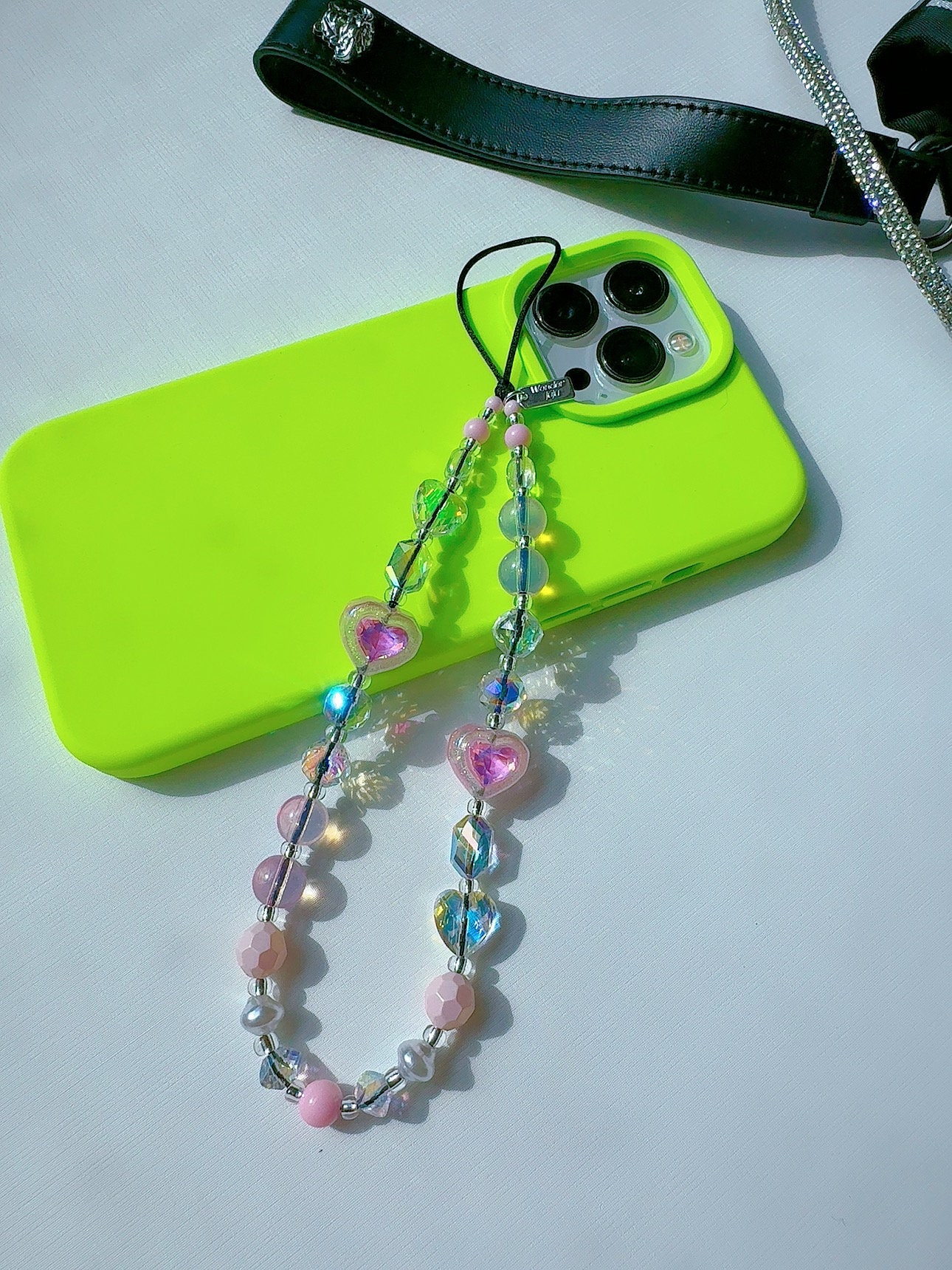 Gemstone Crystal Phone Charm Strap ,princess Heart Zirconia Phone Strap ...