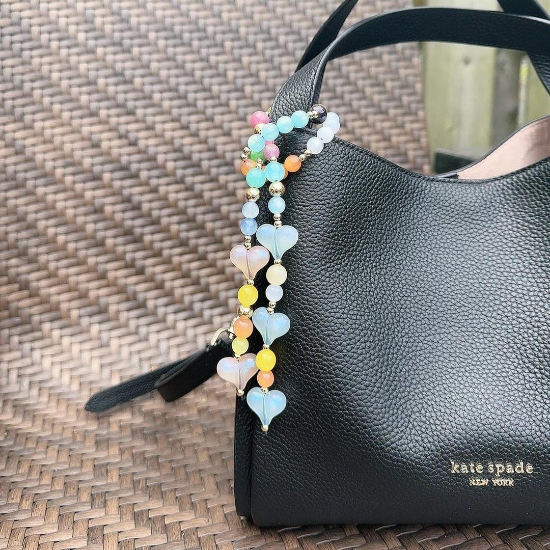 Colorful Heart Beaded Bag Charm, Cute Heart Bag Charm, Personalized ...