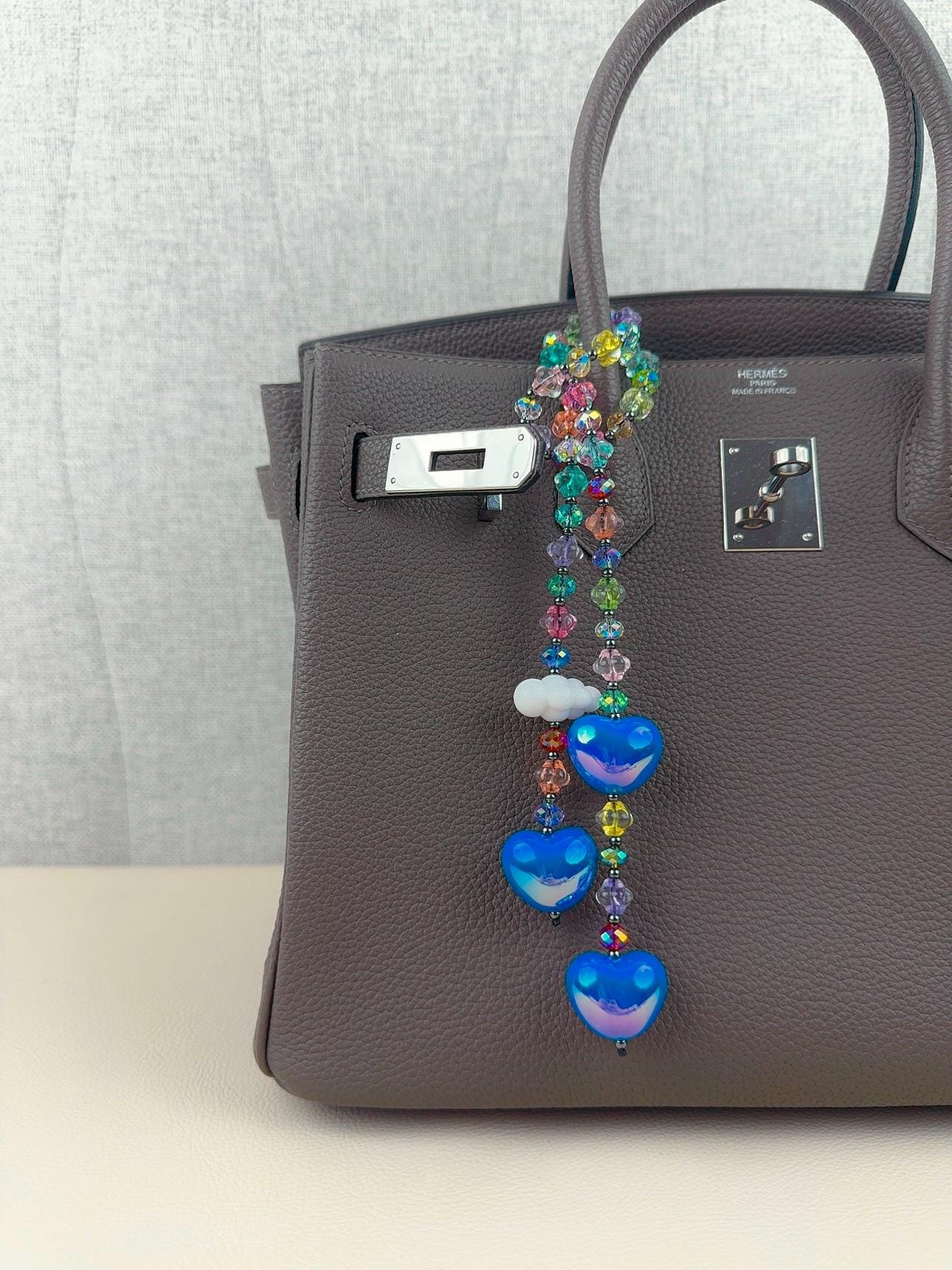 Retro Royal Blue Chubby Heart Bag Charm, Glimmering Crystal Beaded Bag ...
