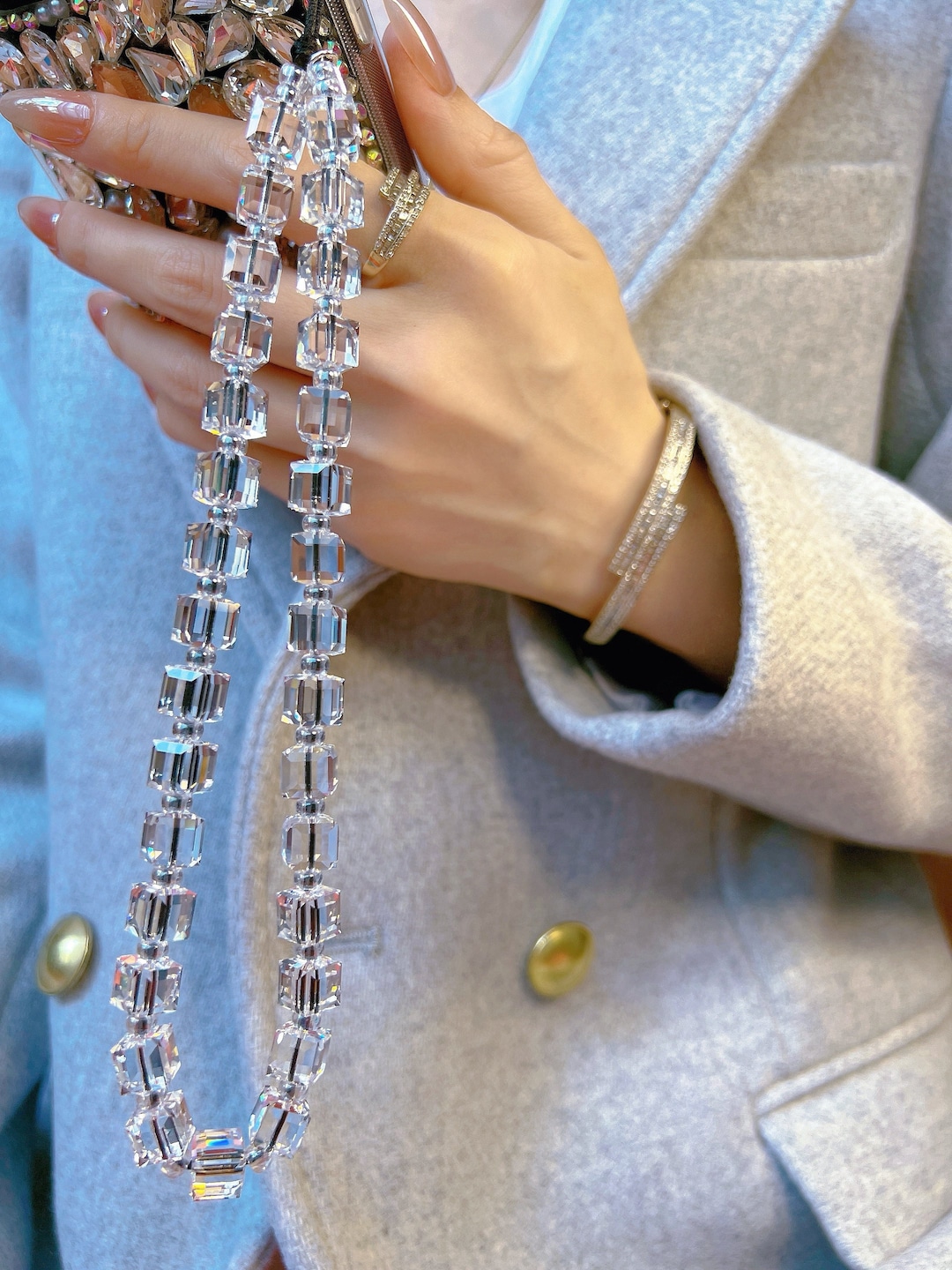 Swarovski Clear Crystal Phone Charm, Classic Cube Crystal Phone Lanyard ...