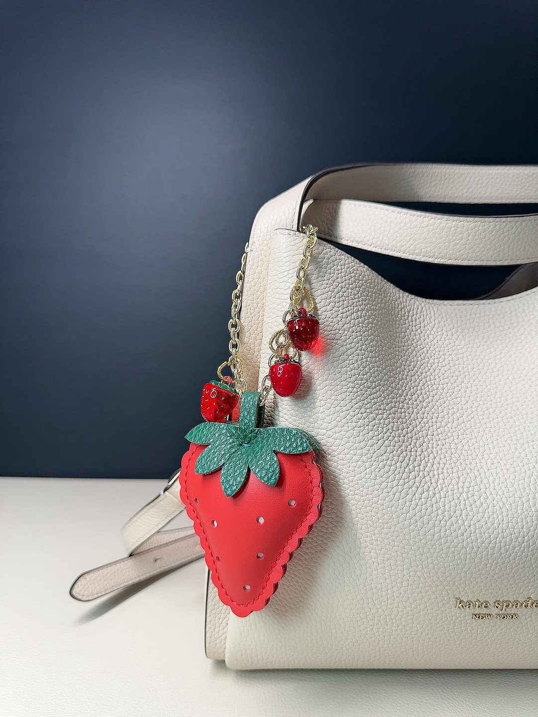 Genuine Leather Strawberry Bag Charm, Handmade Leather Cute Strawberry ...