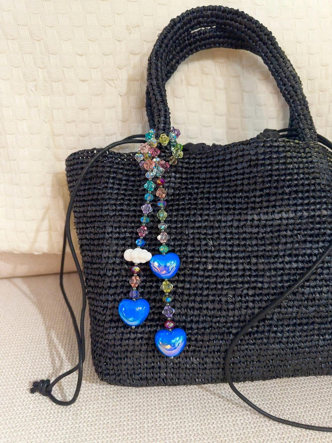 Retro Royal Blue Chubby Heart Bag Charm, Glimmering Crystal Beaded Bag ...
