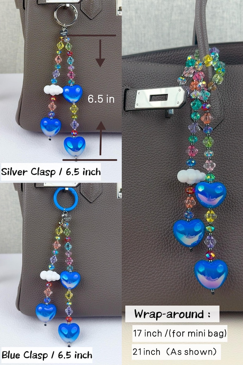 Retro Royal Blue Chubby Heart Bag Charm, Glimmering Crystal Beaded Bag ...
