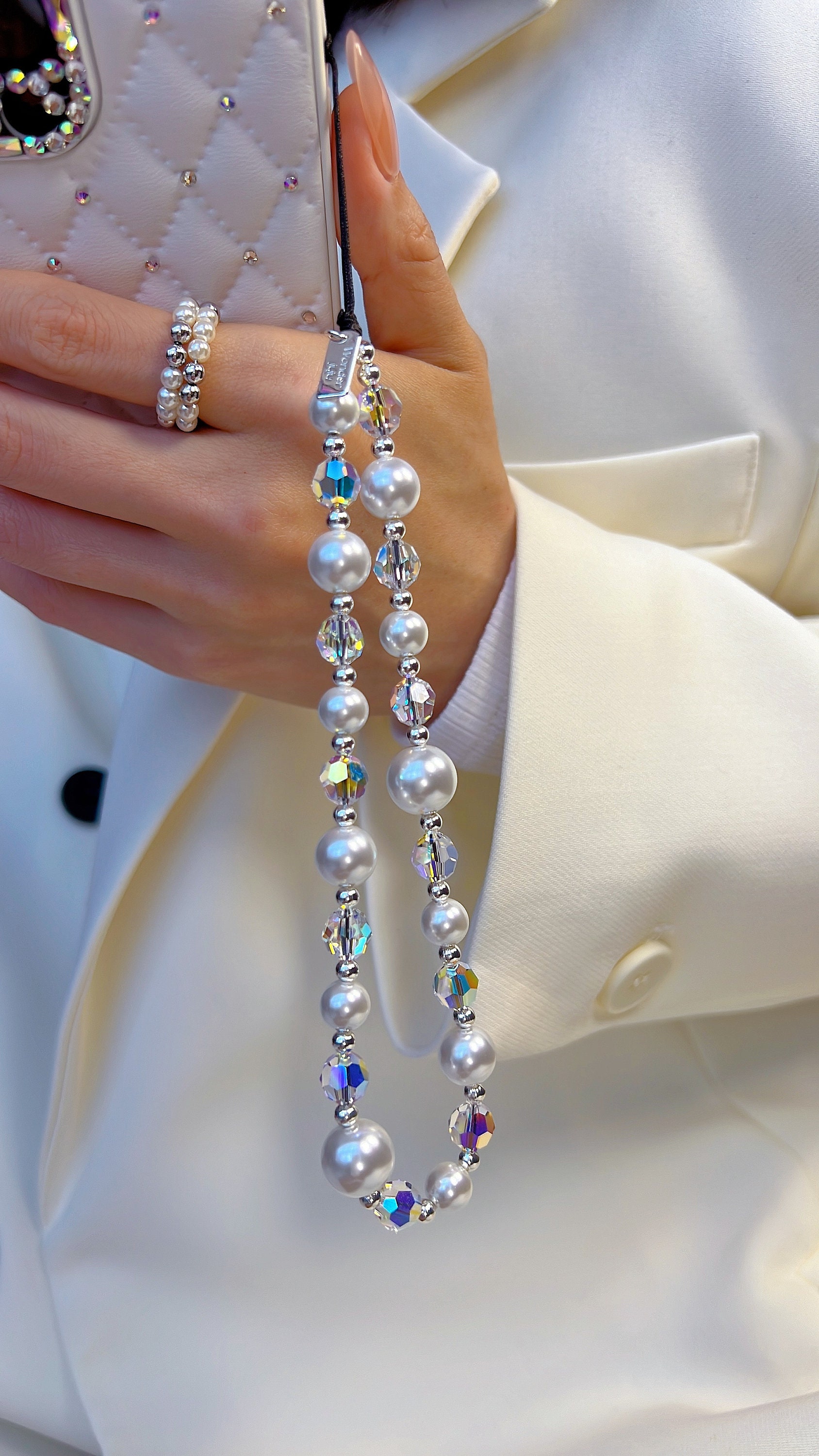 Swarovski Crystal Beads Phone Lanyard ,crystal Pearl Phone Charm Strap ...