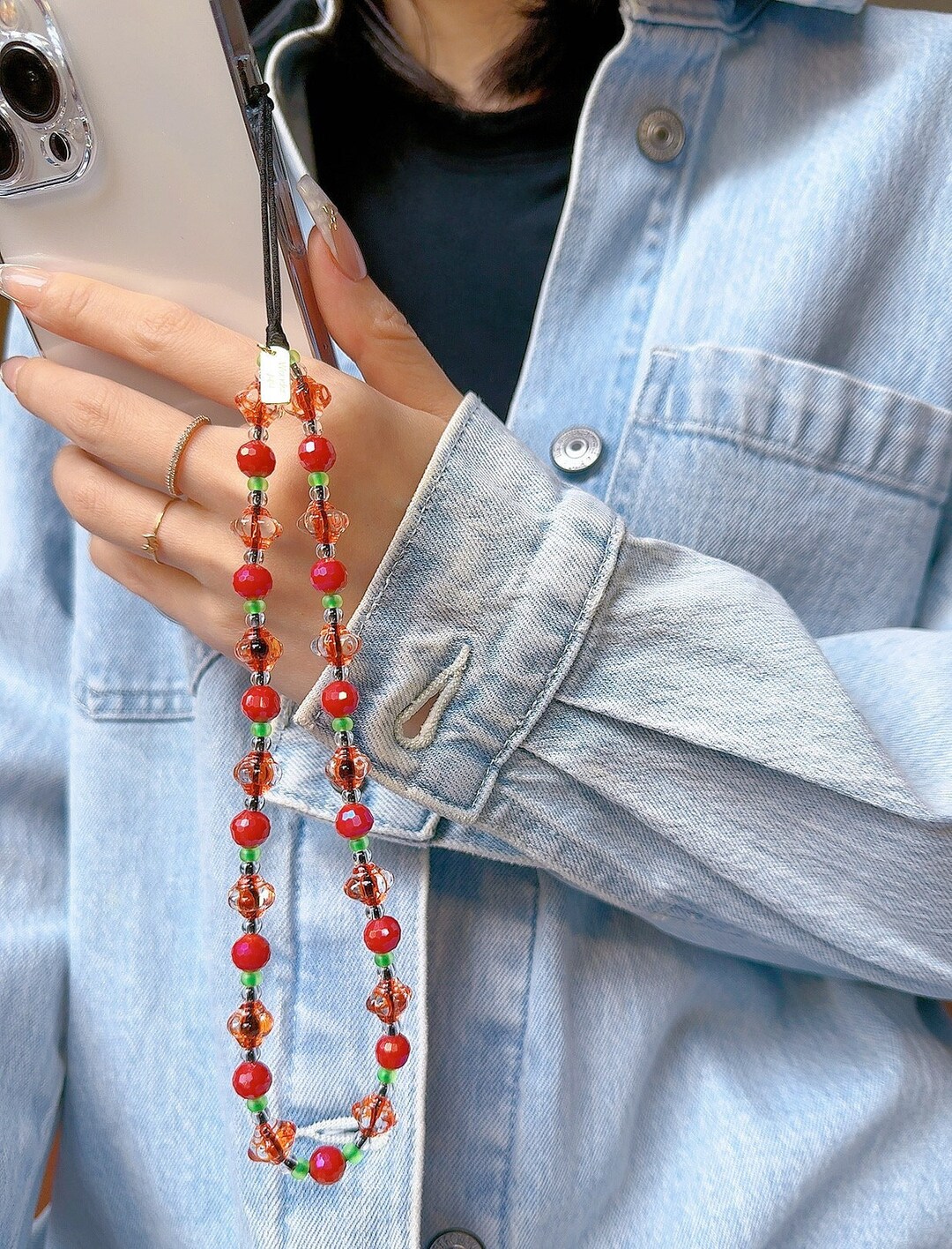 Vintage Stone Beaded Phone Charm, Classic Wristlet Phone Strap ...