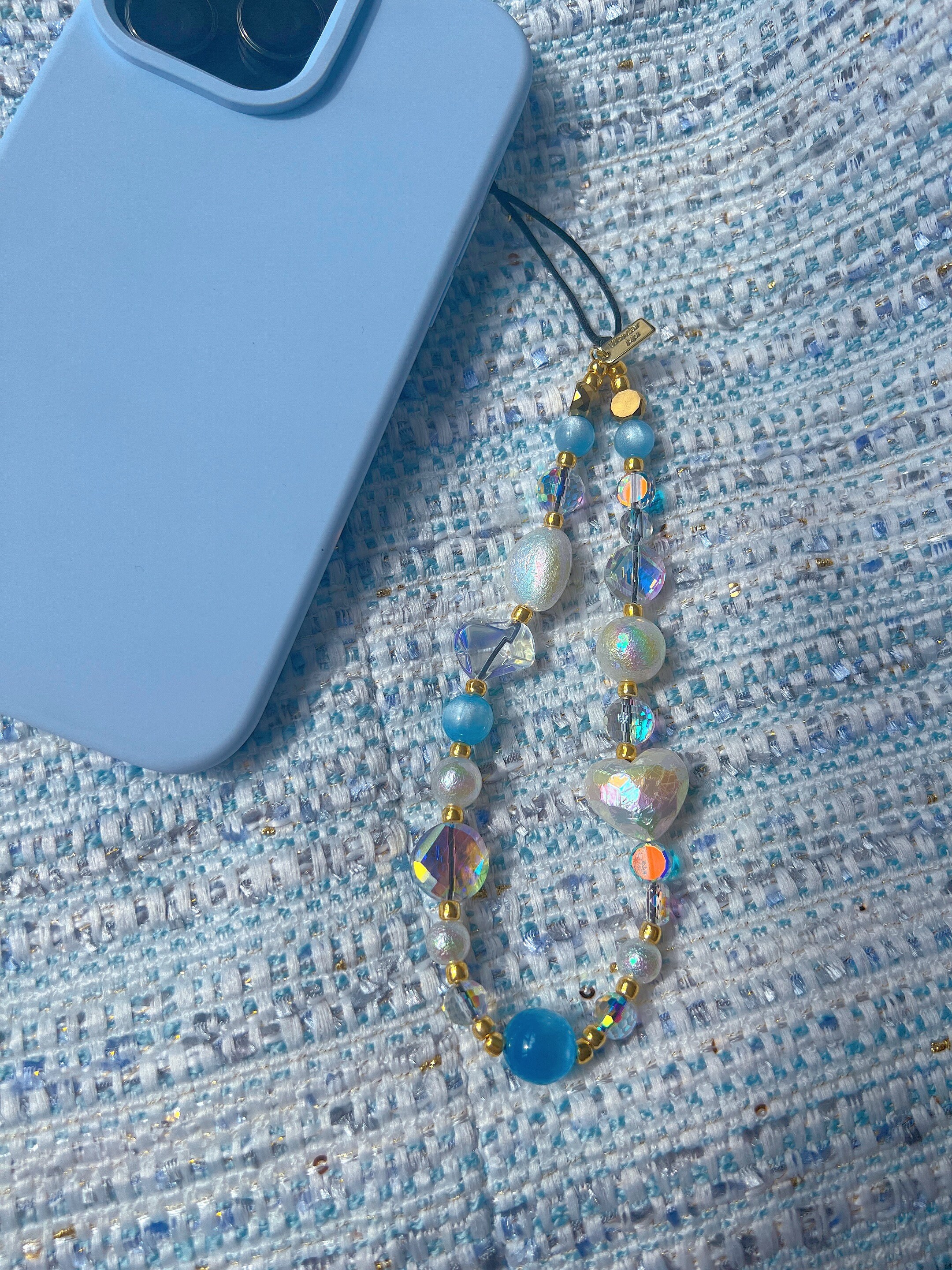 Aurora Cotton Pearl Phone Strap, Crystal Phone Charm, Cat's Eye Beads ...