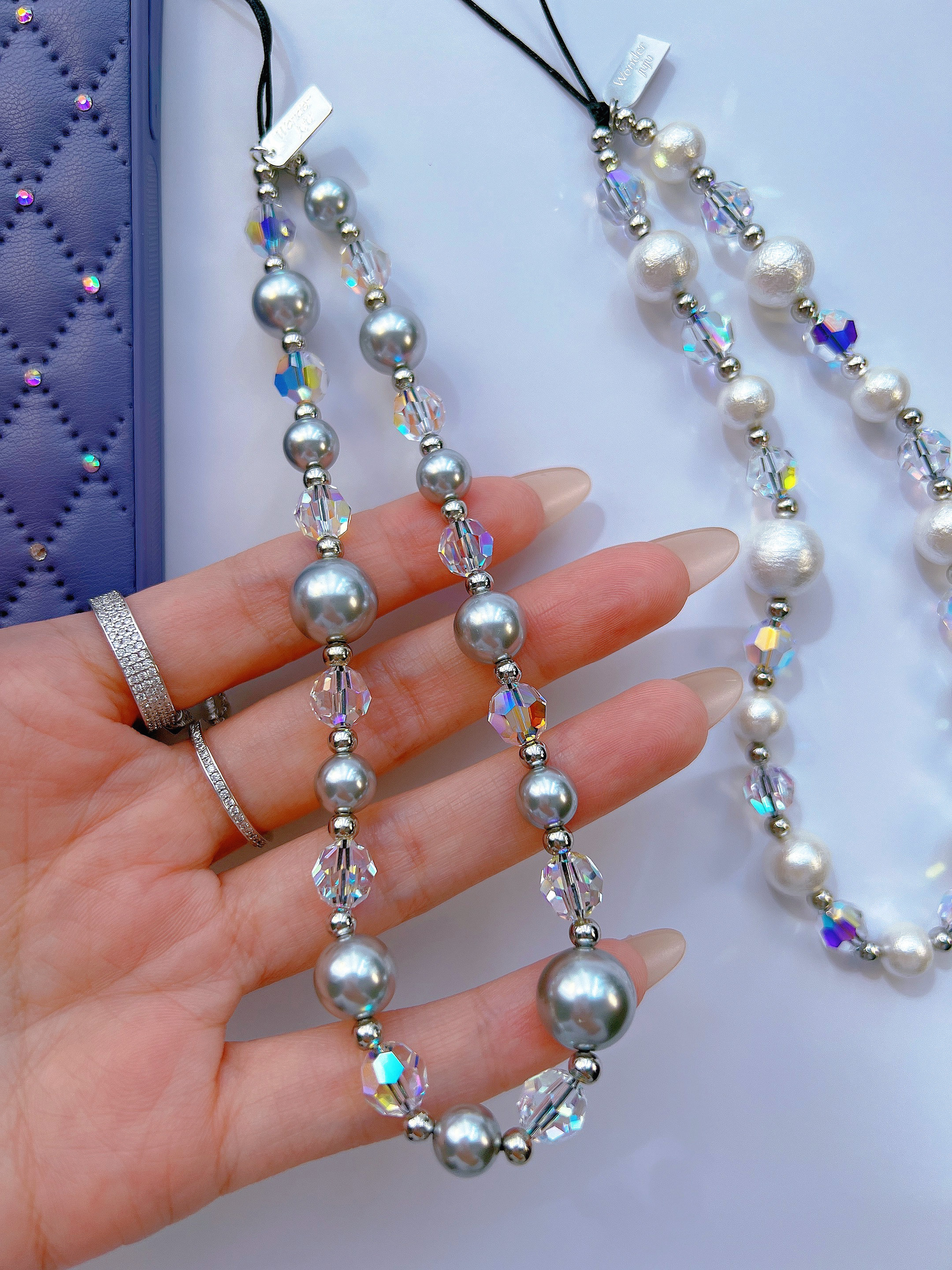 Swarovski Crystal Beads Phone Lanyard ,crystal Pearl Phone Charm Strap ...