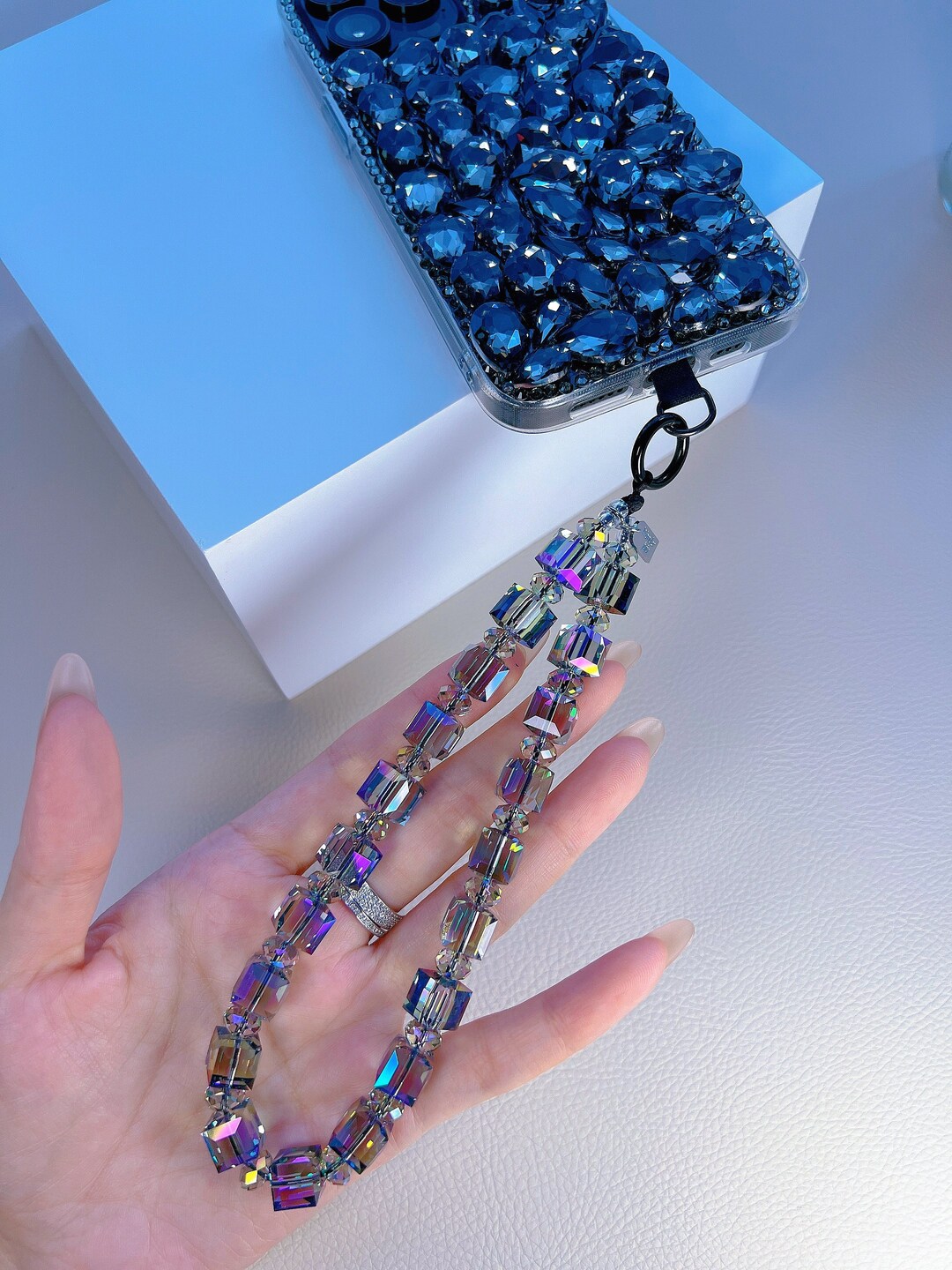 Swarovski 10mm Big Cube Crystal Phone Charm, Aurora Purple Transparent ...