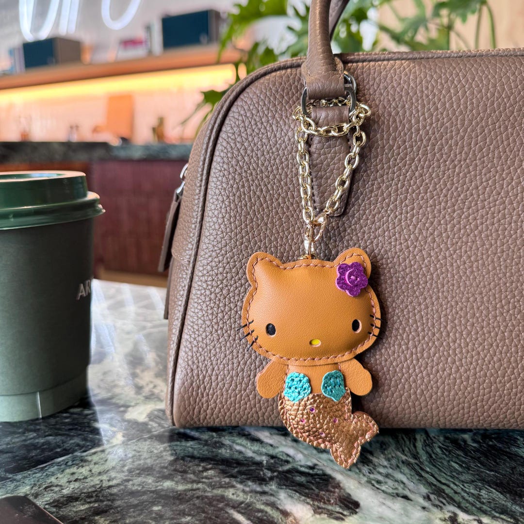 Lovely Leather Hello Kitty Bag Charm, Kawaii Mermaid Kitty Cat Bag ...
