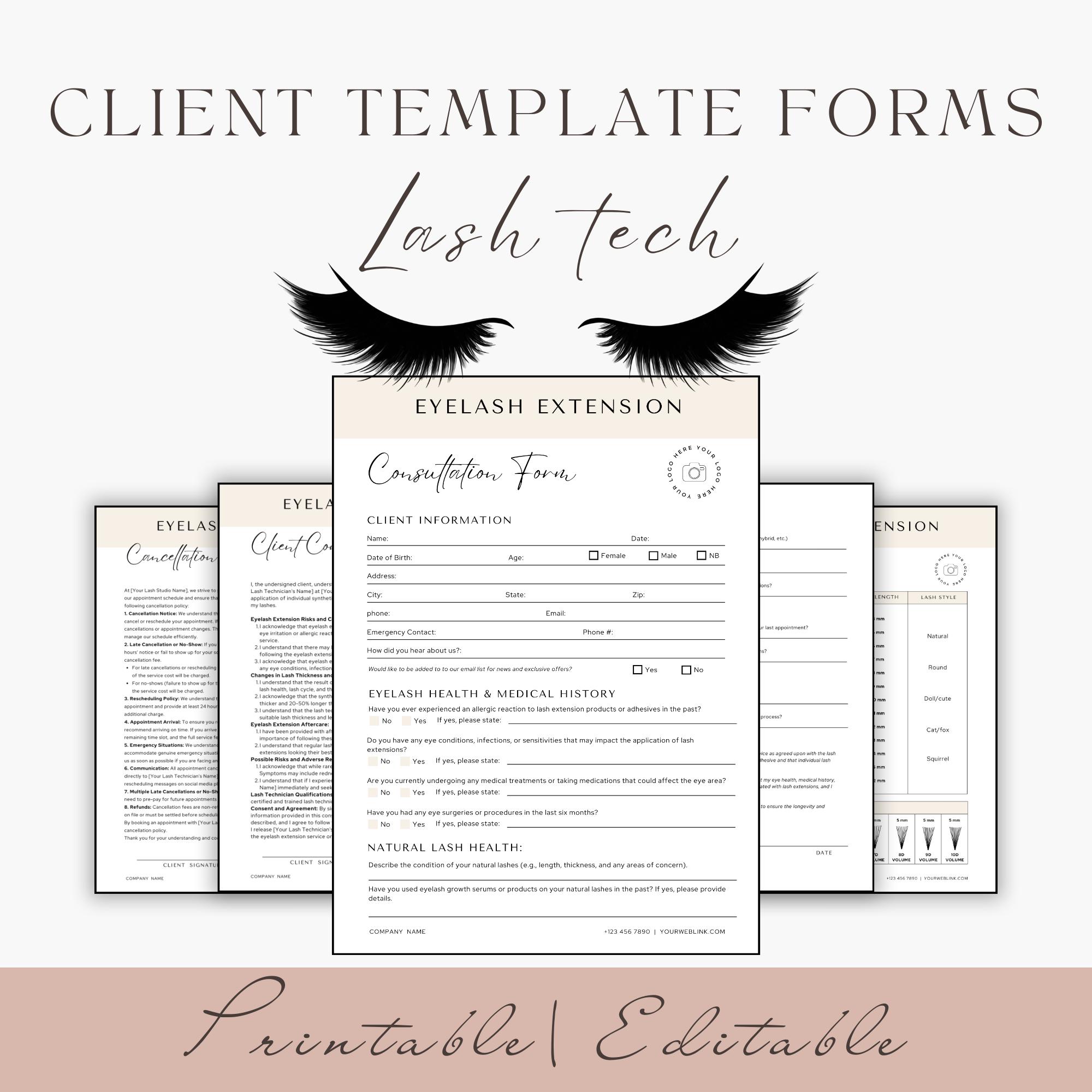 Eyelash Extension Consultation Form - Lash Consent Template, Lash Tech ...