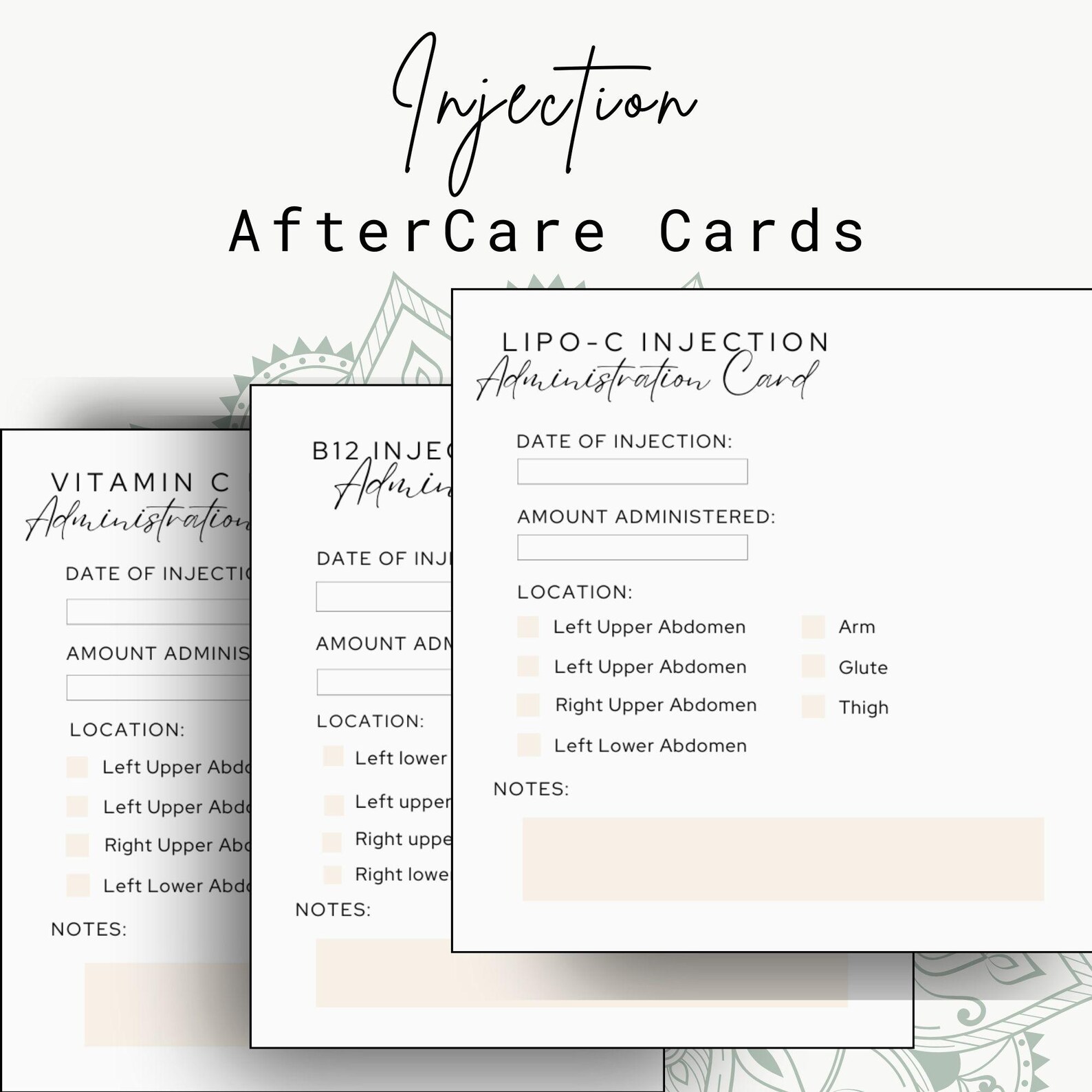 Injection Aftercare Cards L Digital Canva Template L Vitamin Injectable ...