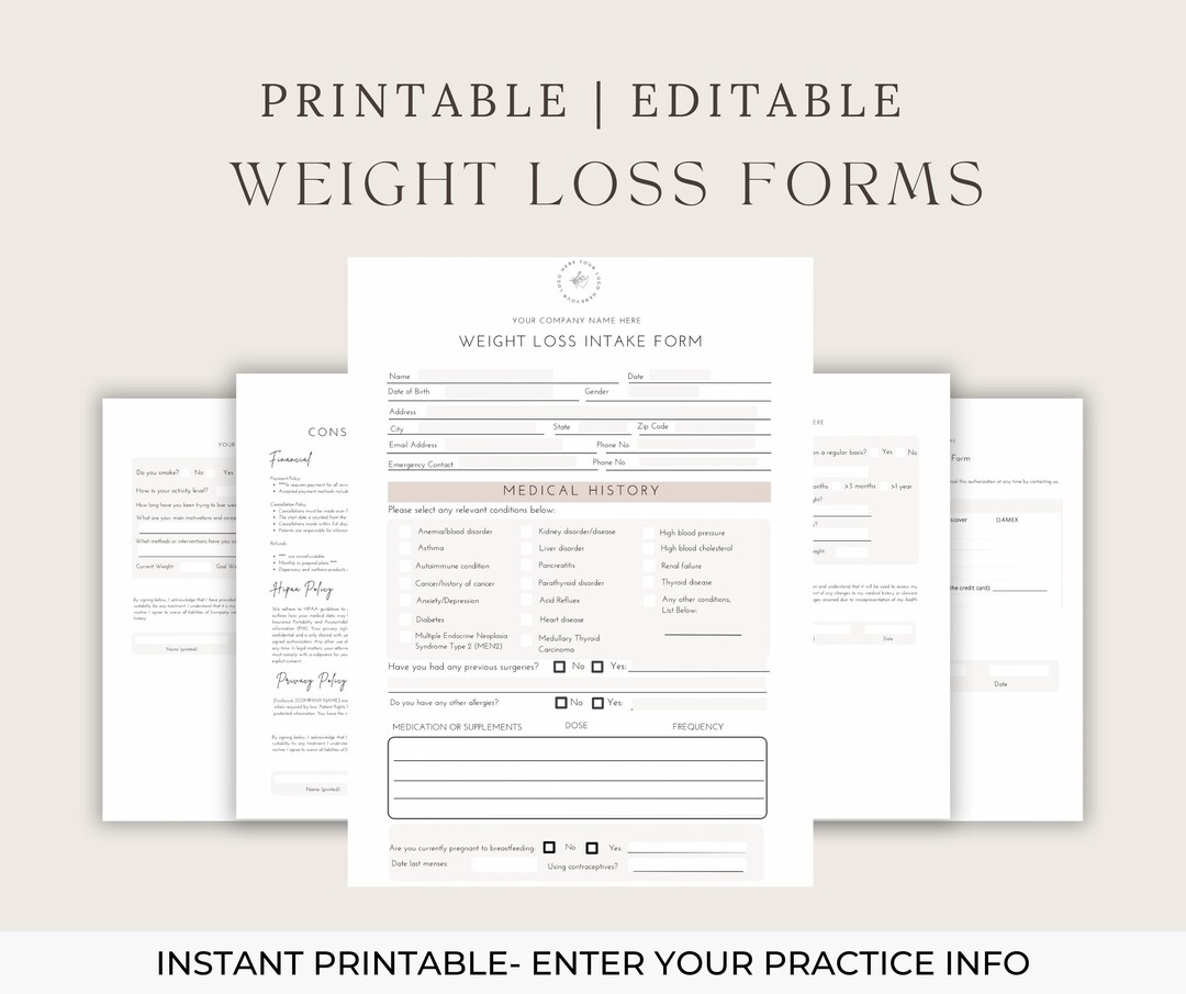 Editable Semaglutide Consent Forms Bundle Weight Loss Intake & Consent ...