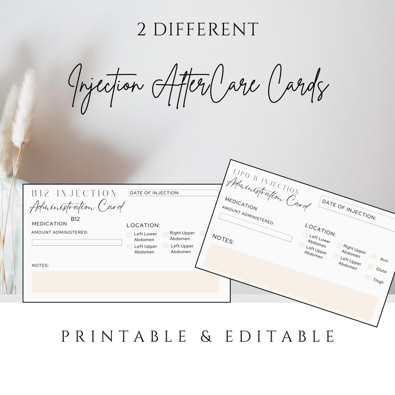 B12 Aftercare Card Templates Vitamin Injection Shot Client Form ...