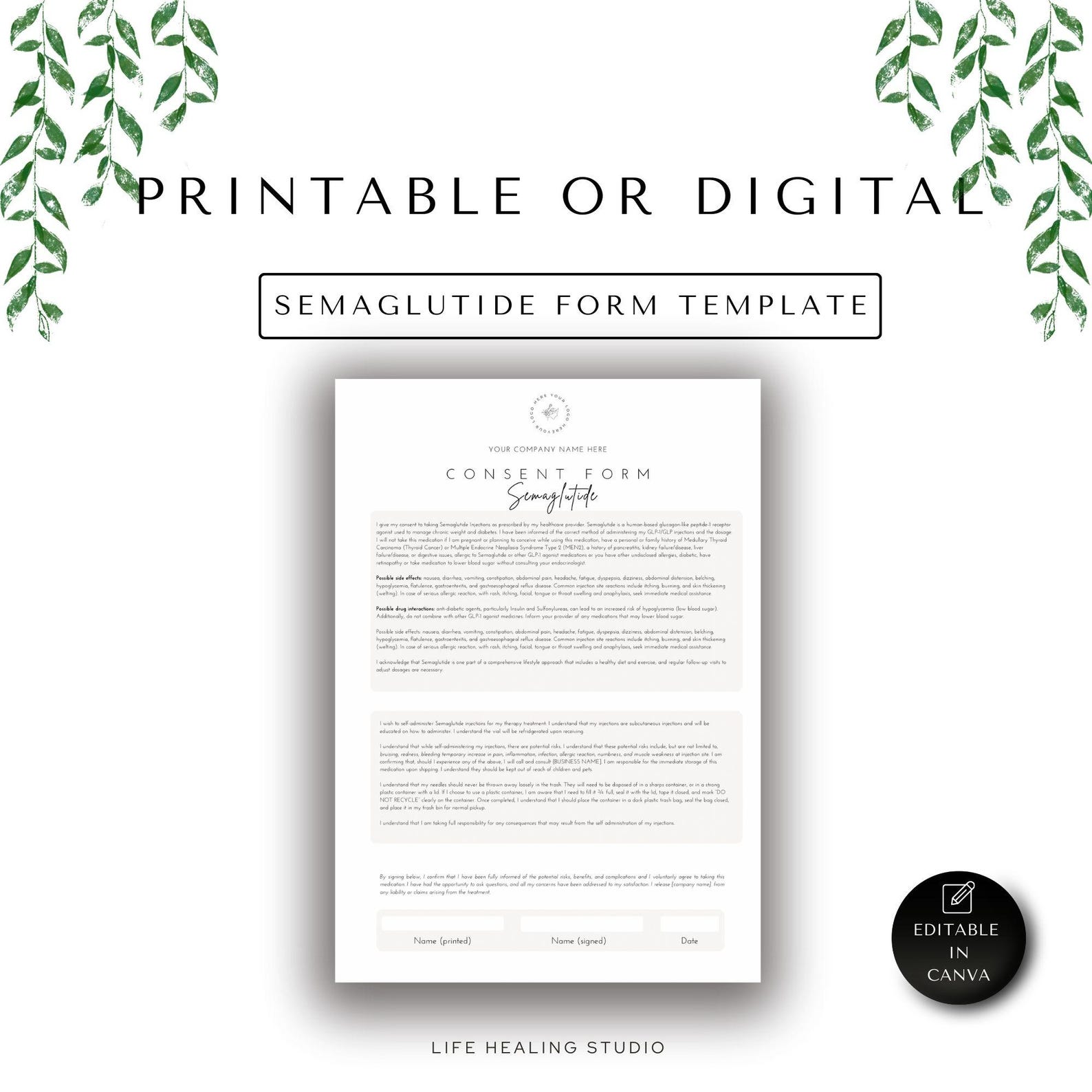 Editable Semaglutide Consent Forms Bundle Weight Loss Intake & Consent ...