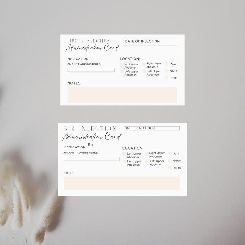 B12 Aftercare Card Templates Vitamin Injection Shot Client Form ...