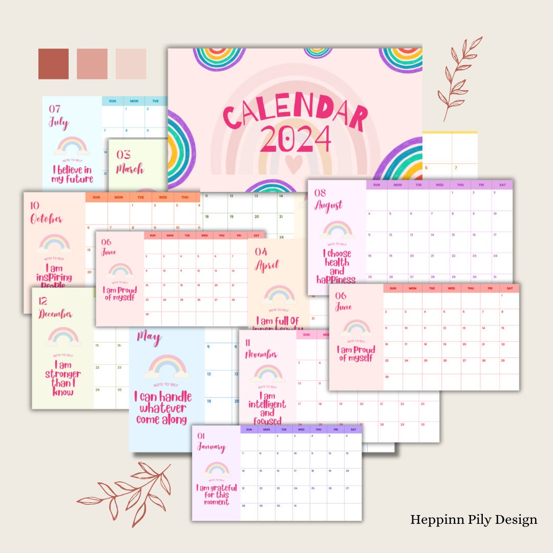 2024 Positive Affirmations Rainbow Printable Digital Calendar - Etsy
