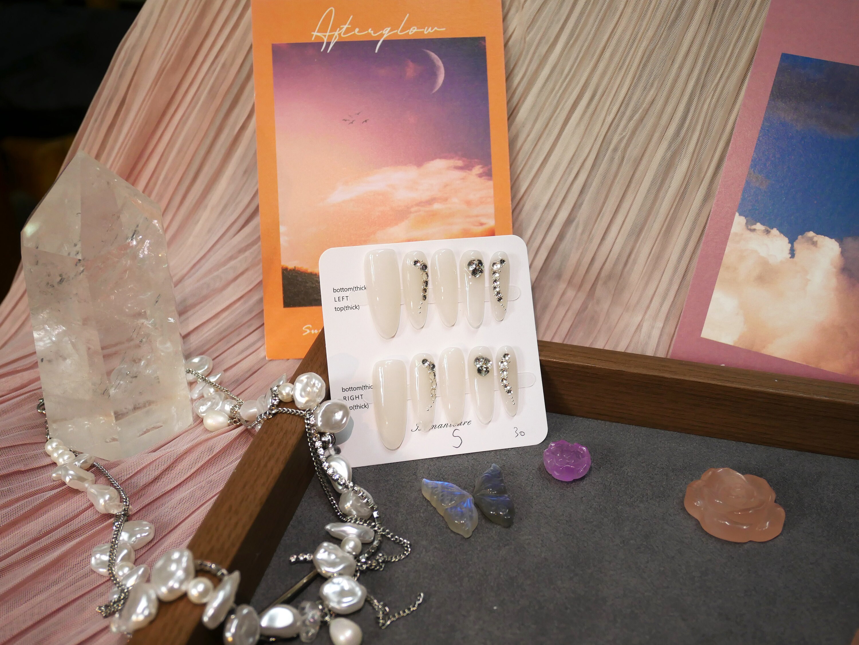 Fearless Pearl White Almond Shape Nails/rhinestone Fairy Nails/elegant ...