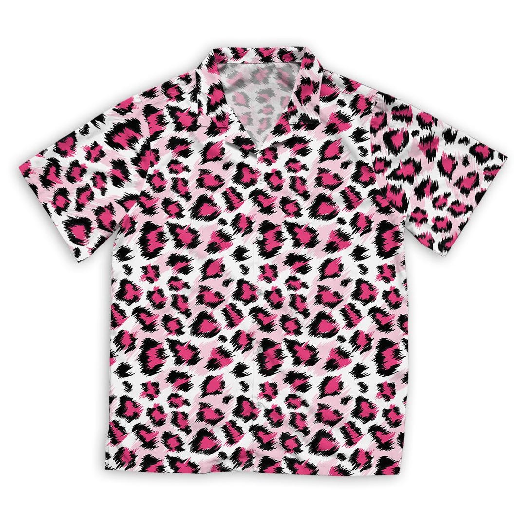 Pink Leopard Seamless Pattern Short Sleeve Hawaiian Shirt, Cute Pink ...