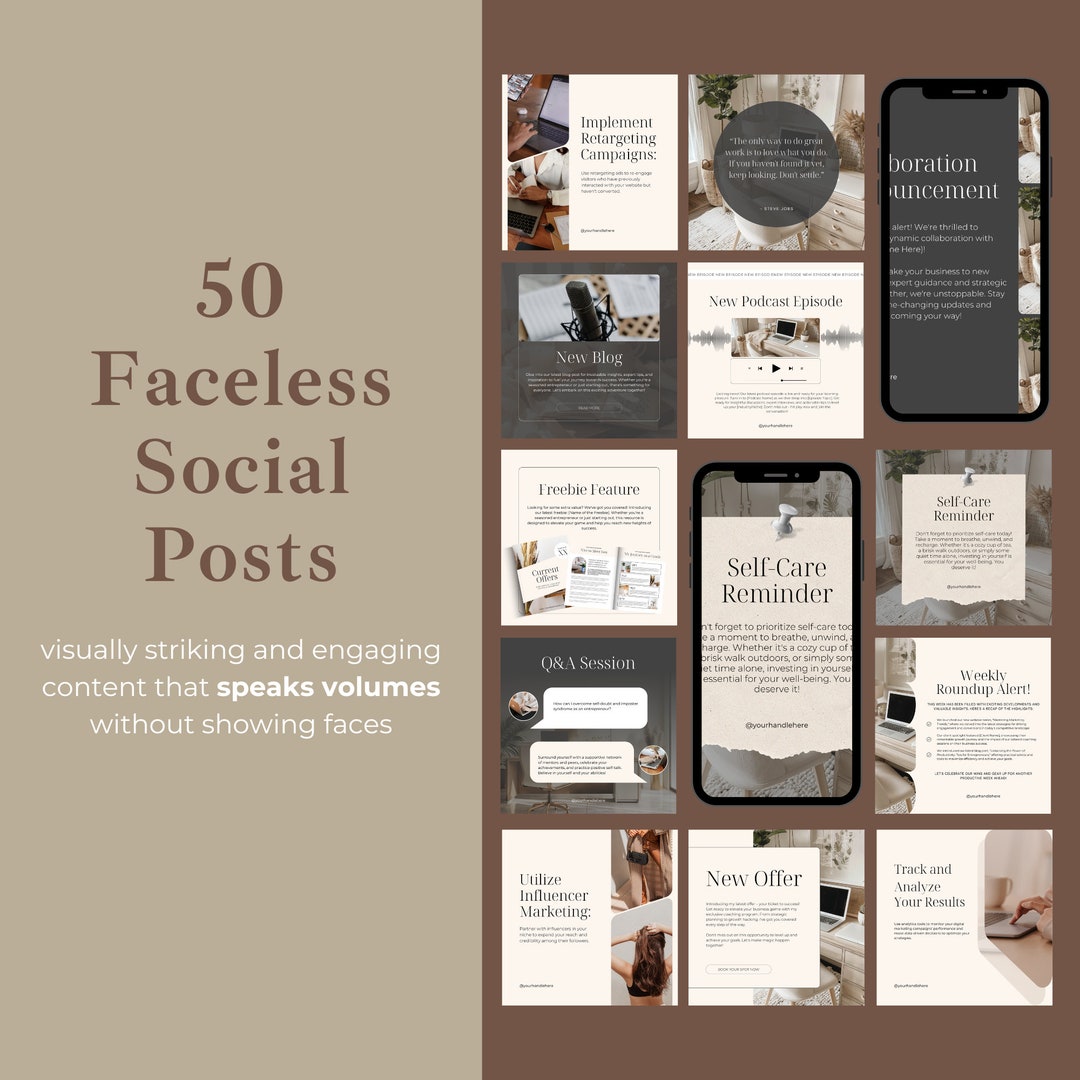 Business 50 Faceless Social Media Posts, Faceless Digital Marketing ...