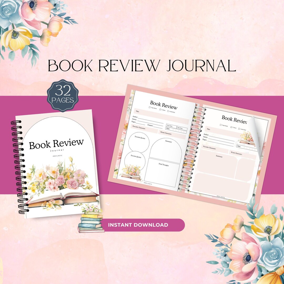 Book Review Journal, Reading Log Book, Tracker Reading Journal, Book ...