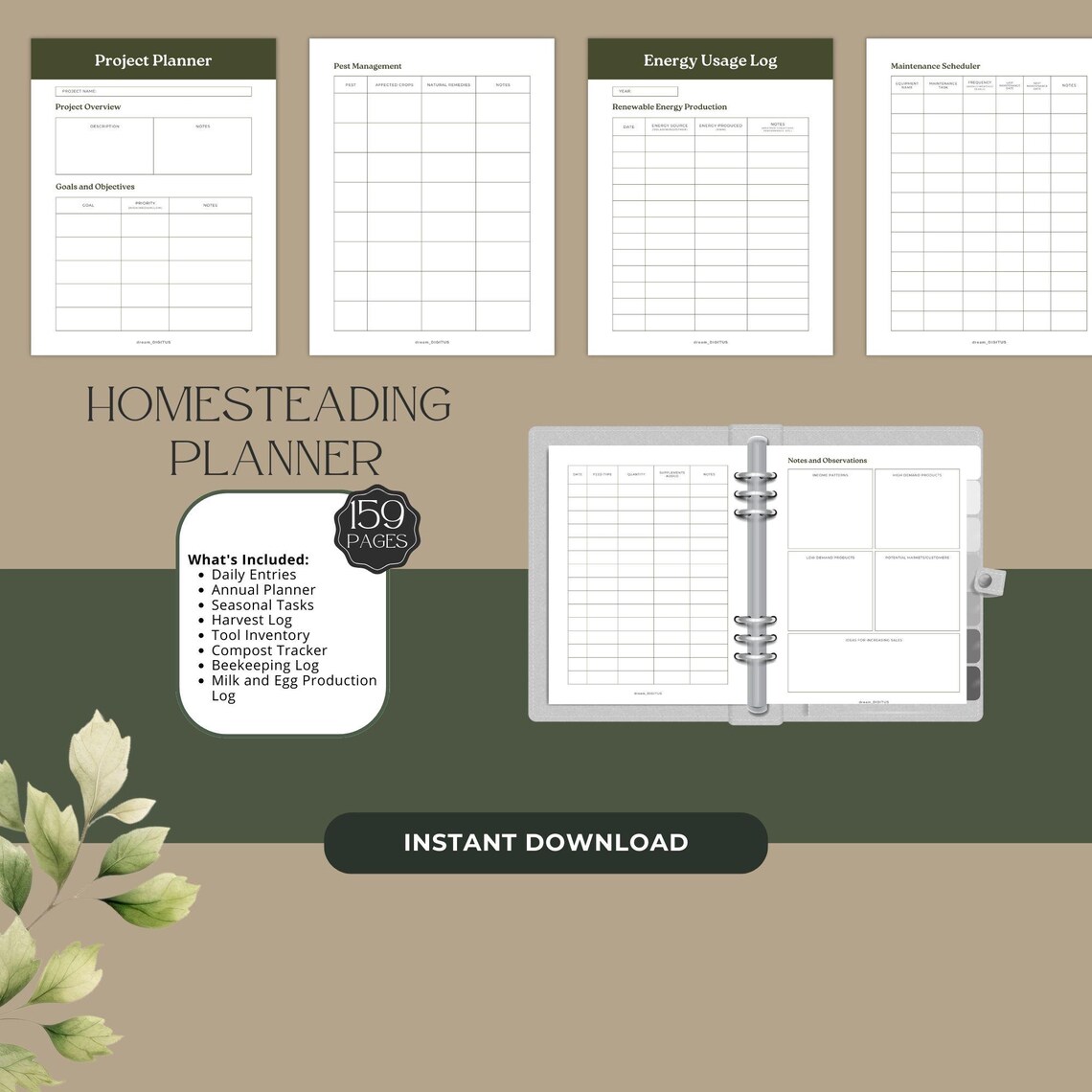 Homesteading Planner, Printable Gardening Planner, Homestead Organizer ...