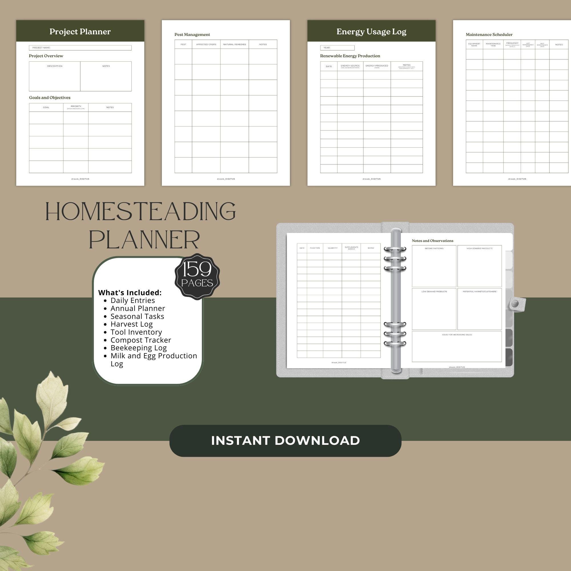 Homesteading Planner, Printable Gardening Planner, Homestead Organizer ...