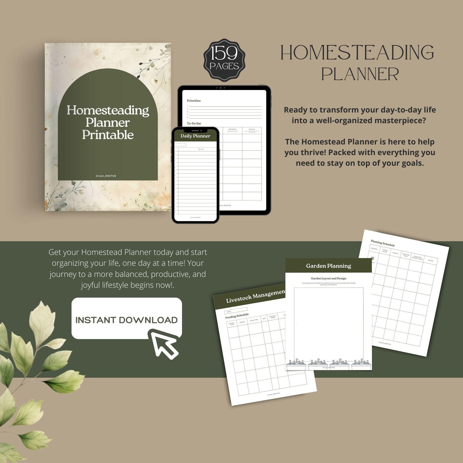 Homesteading Planner, Printable Gardening Planner, Homestead Organizer ...