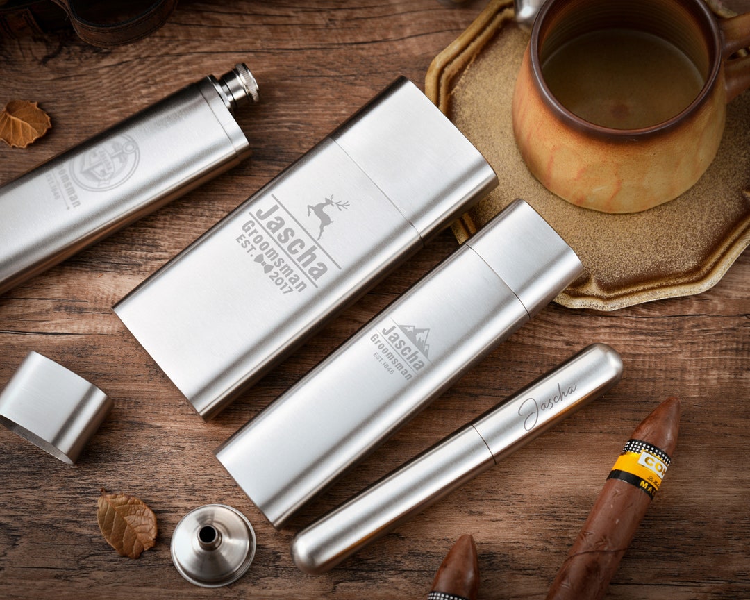 Personalized Cigar Holder and Bottle Combo Ideal Gift for Groomsmen and ...