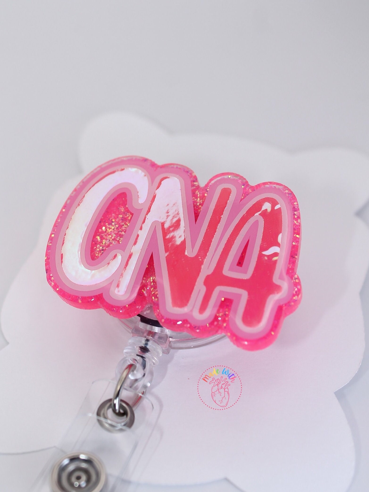 CNA Pink Holographic Badge Reel, Certified Nursing Assistant Badge Pull ...