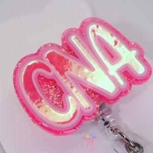 CNA Pink Holographic Badge Reel, Certified Nursing Assistant Badge Pull ...