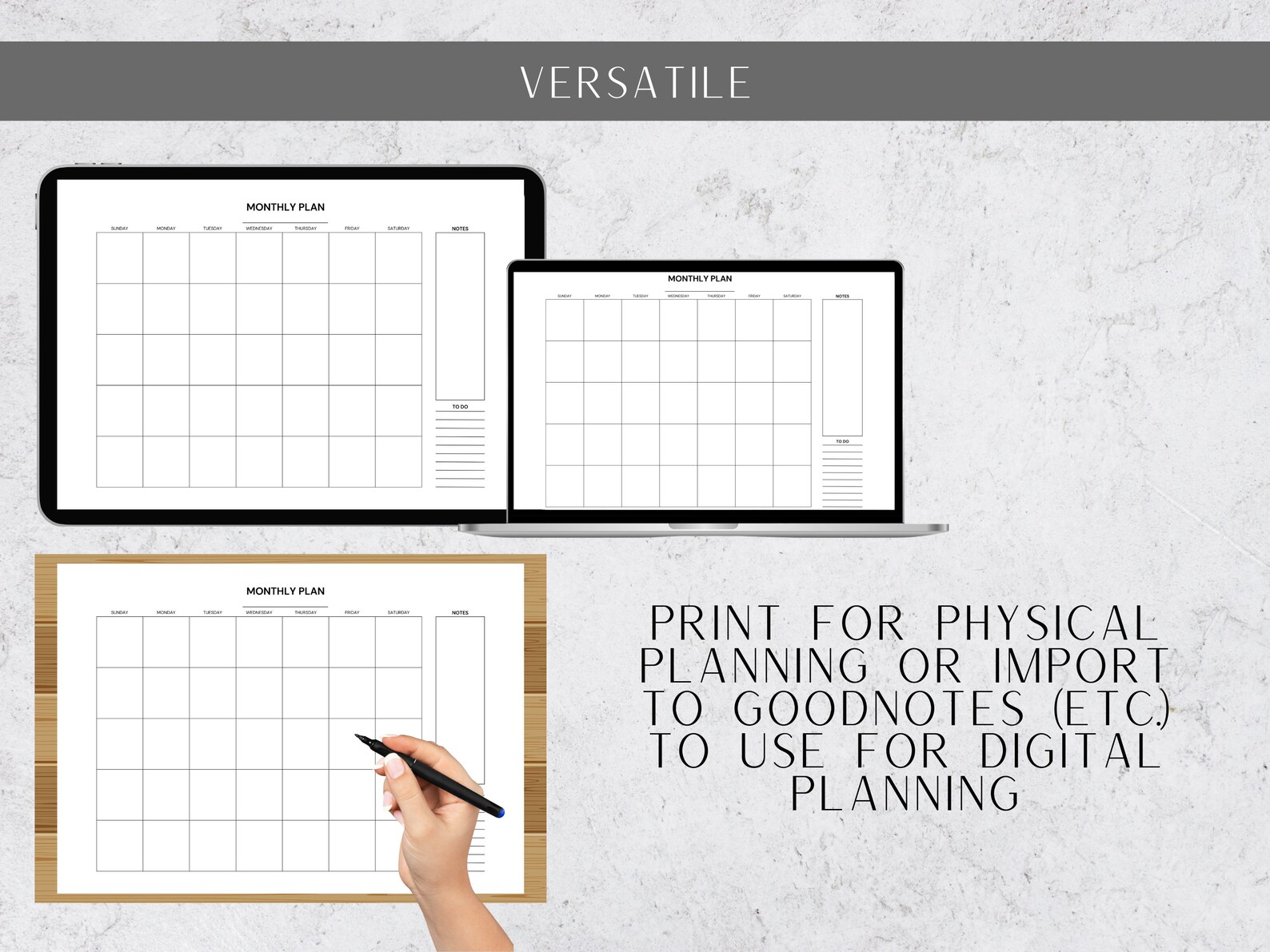 Undated Monthly Planner Landscape, Printable Planner, Printable Monthly ...
