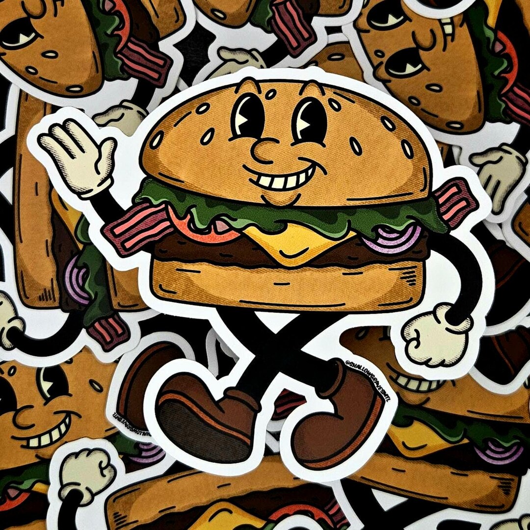 Retro Cheeseburger Boy Traditional Vintage Vinyl Sticker - Etsy